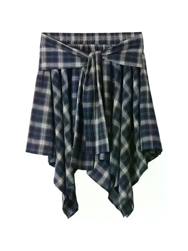 B+AB Tie-waist Check-pattern Asymmetric Skirt