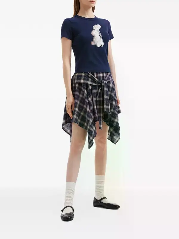 B+AB Tie-waist Check-pattern Asymmetric Skirt
