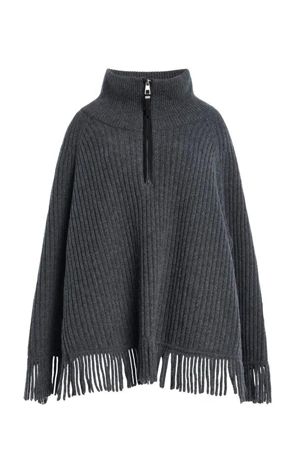 Simkhai Danni Quarter Zip Wool-cashmere Poncho Top