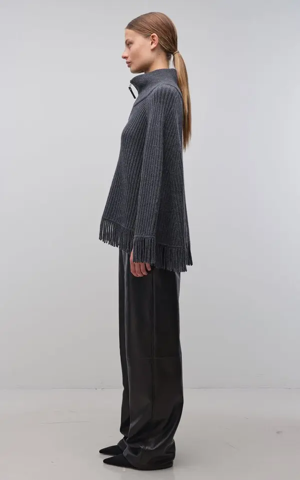 Simkhai Danni Quarter Zip Wool-cashmere Poncho Top