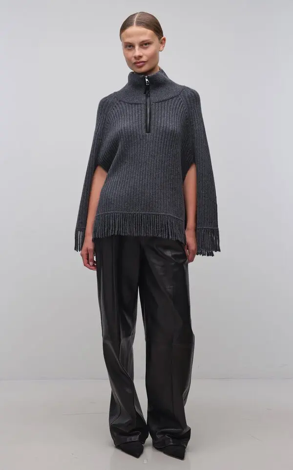 Simkhai Danni Quarter Zip Wool-cashmere Poncho Top