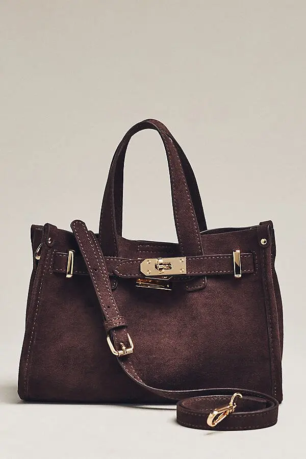 Anthropologie Faux Suede Belted Satchel