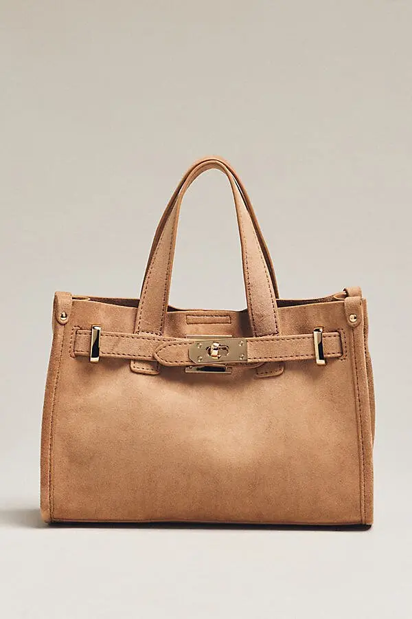 Anthropologie Faux Suede Belted Satchel
