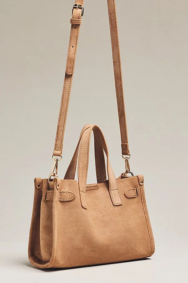 Anthropologie Faux Suede Belted Satchel