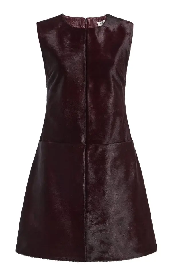 Simkhai Sonoma Calf Hair Leather Mini Shift Dress - Brown