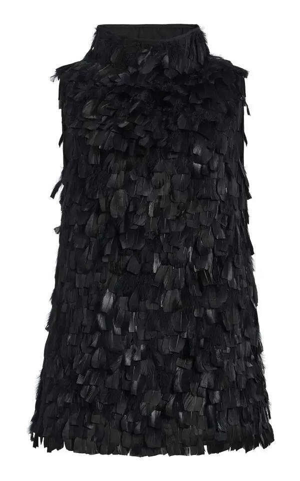 Simkhai Karlene Feather-embellished Mini Dress - Black