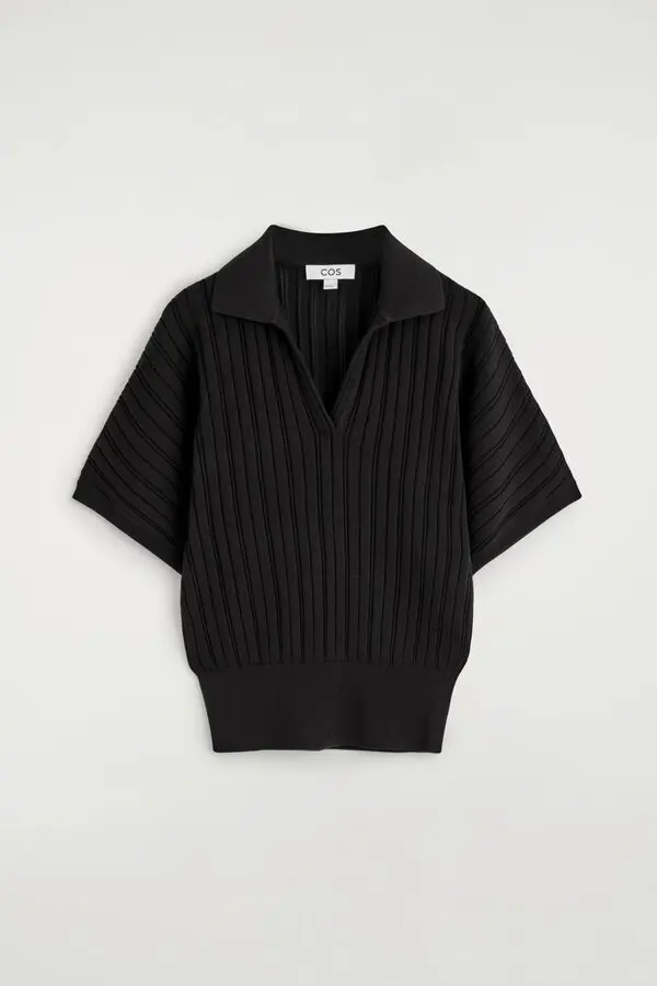 Cos Pointelle-knit Cotton Polo Top