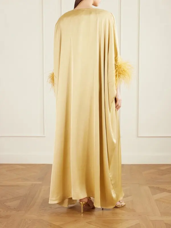DIMA AYAD Feather-trimmed Satin Gown