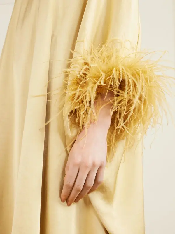 DIMA AYAD Feather-trimmed Satin Gown