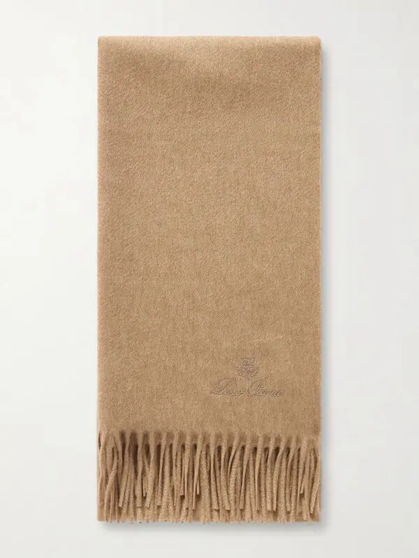 Loro Piana Grande Unita Embroidered Fringed Cashmere Scarf - Neutrals