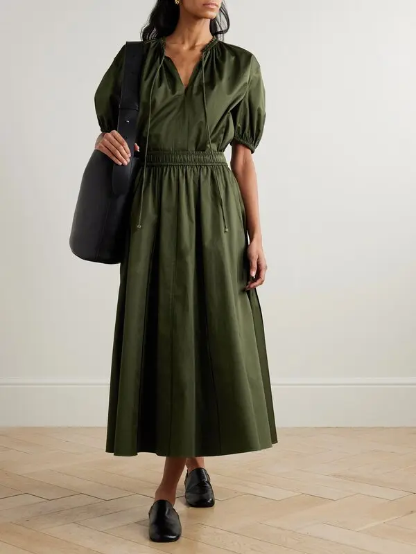 JOSEPH Manar Pleated Cotton-sateen Midi Skirt - Green