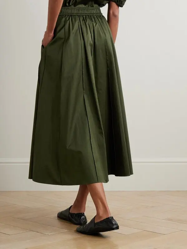 JOSEPH Manar Pleated Cotton-sateen Midi Skirt - Green