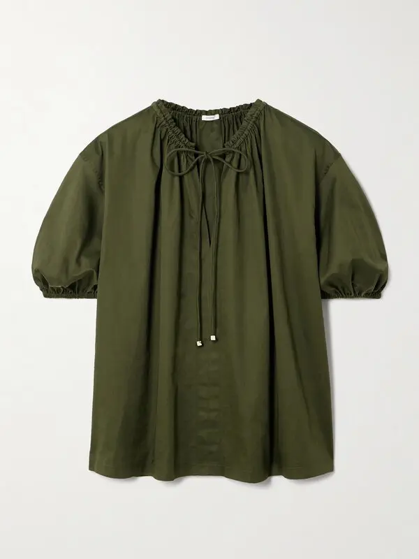 JOSEPH Nador Tie-detailed Cotton-sateen Blouse - Green