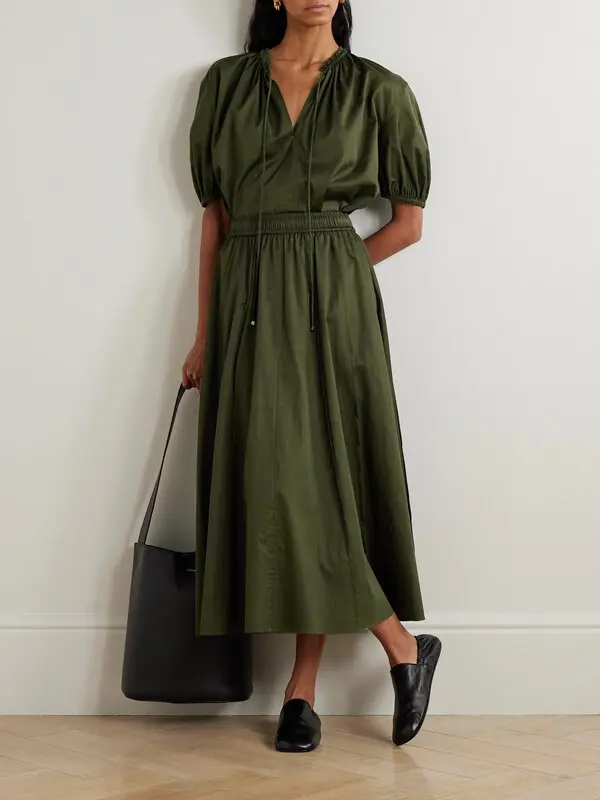 JOSEPH Nador Tie-detailed Cotton-sateen Blouse - Green