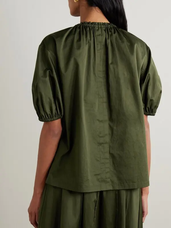 JOSEPH Nador Tie-detailed Cotton-sateen Blouse - Green