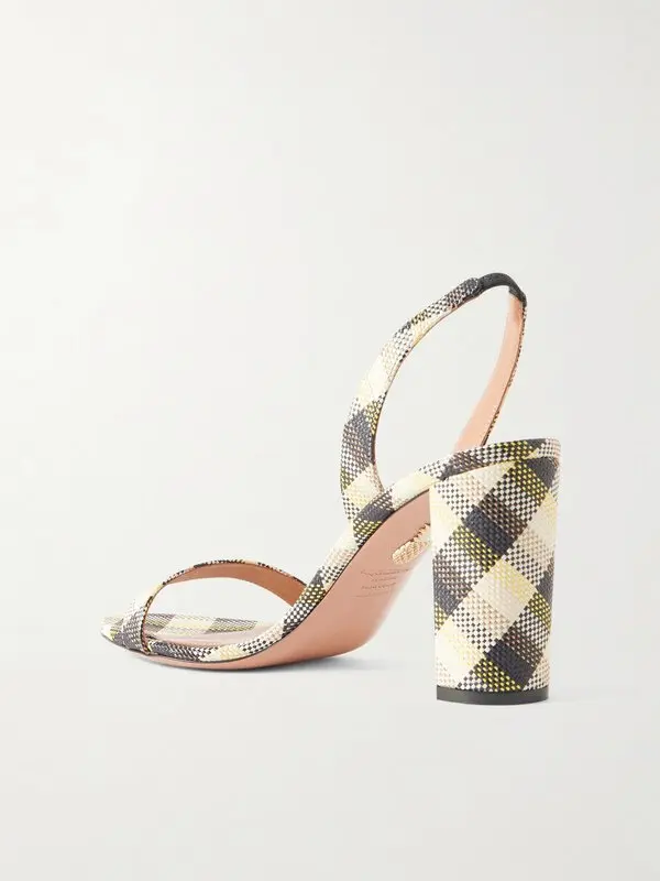 AQUAZZURA So Nude 85 Checked Raffia Slingback Sandals - Yellow
