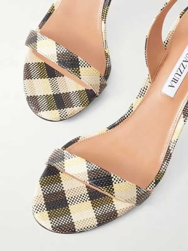 AQUAZZURA So Nude 85 Checked Raffia Slingback Sandals - Yellow
