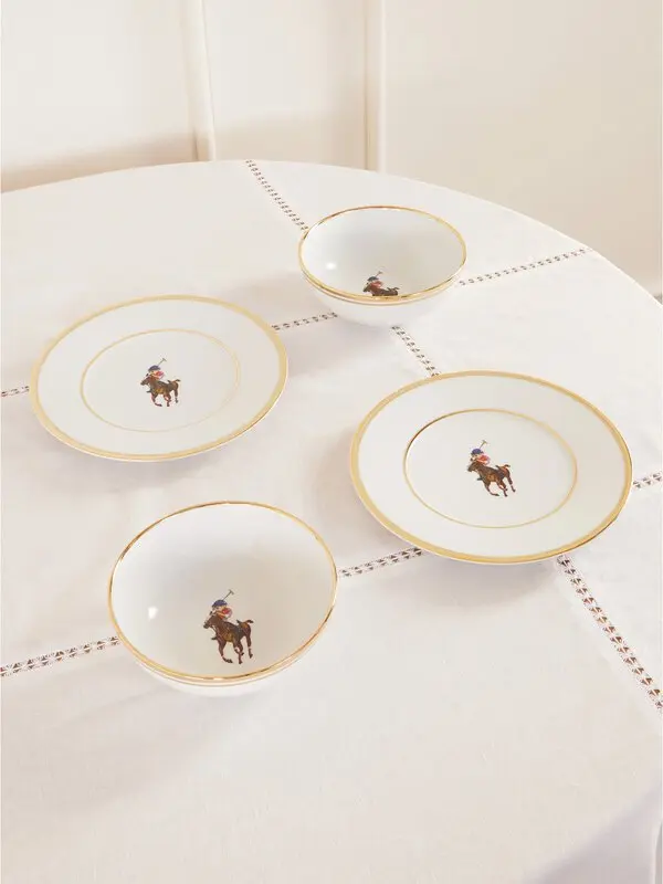 Ralph Lauren Lunar Set Of Four Gold-plated Porcelain Bowls And Dessert Plates - Multi
