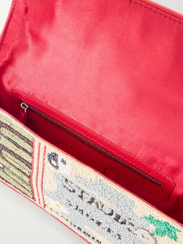 Staud Tommy Beaded Embroidered Satin Shoulder Bag