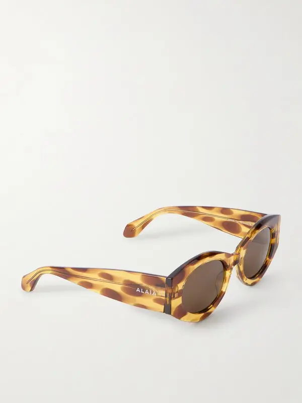 Alaïa Lettering Round-frame Tortoiseshell Sunglasses - Yellow