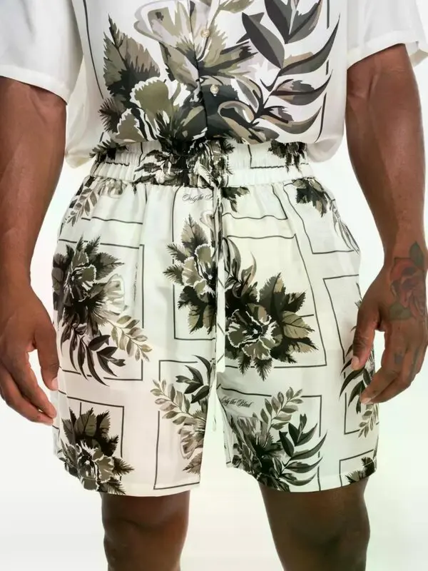 ONLY THE BLIND Botanical Print Silk Shorts