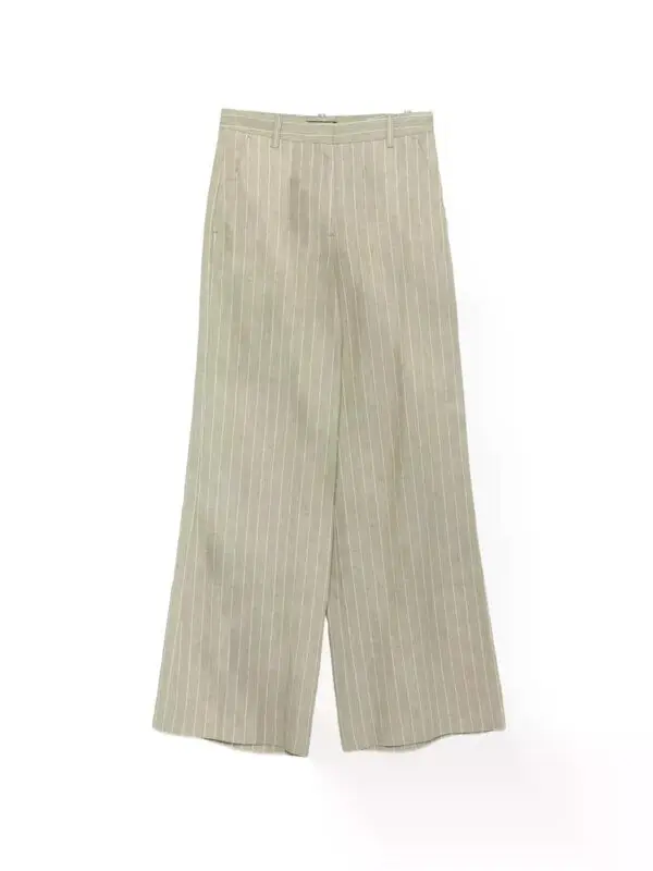 Maje Striped Linen Blend Wide-leg Trousers - Green