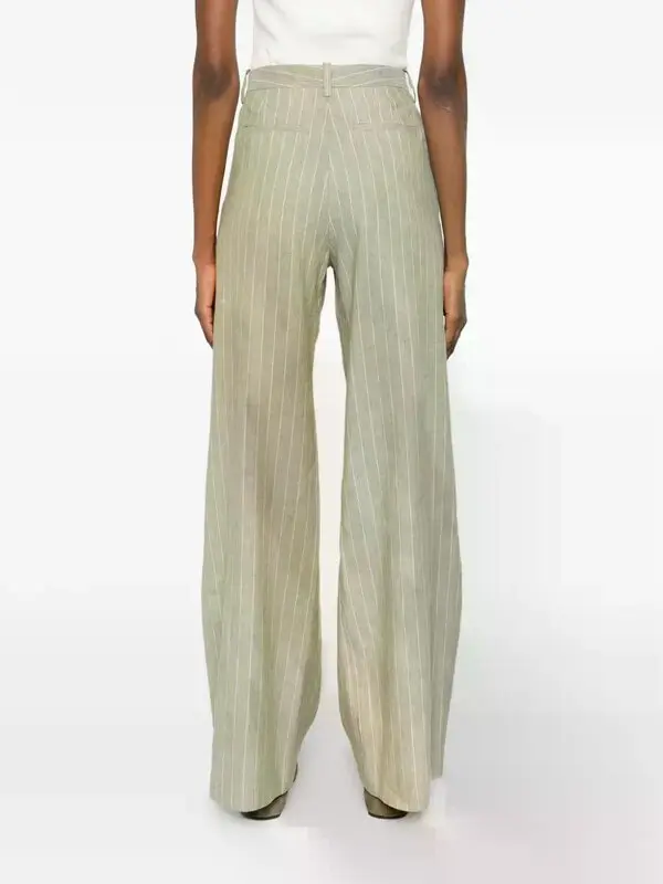 Maje Striped Linen Blend Wide-leg Trousers - Green