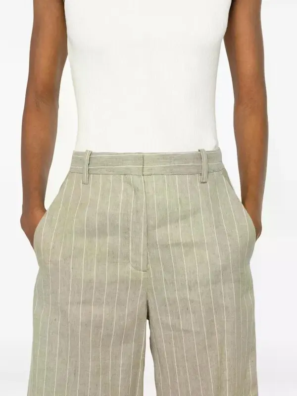 Maje Striped Linen Blend Wide-leg Trousers - Green