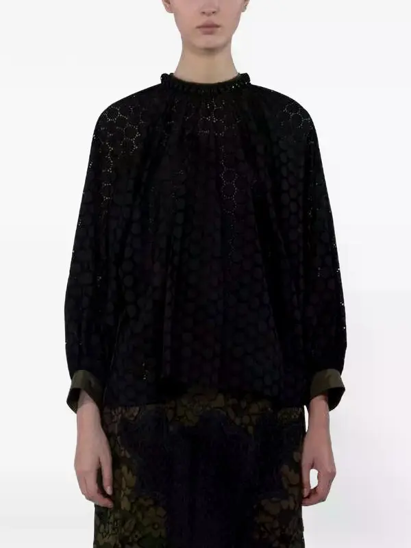 Biyan Gathered Neckline Eyelet Blouse