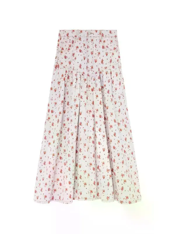 GANNI Printed Denim Midi Skirt