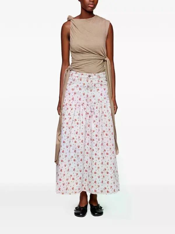 GANNI Printed Denim Midi Skirt