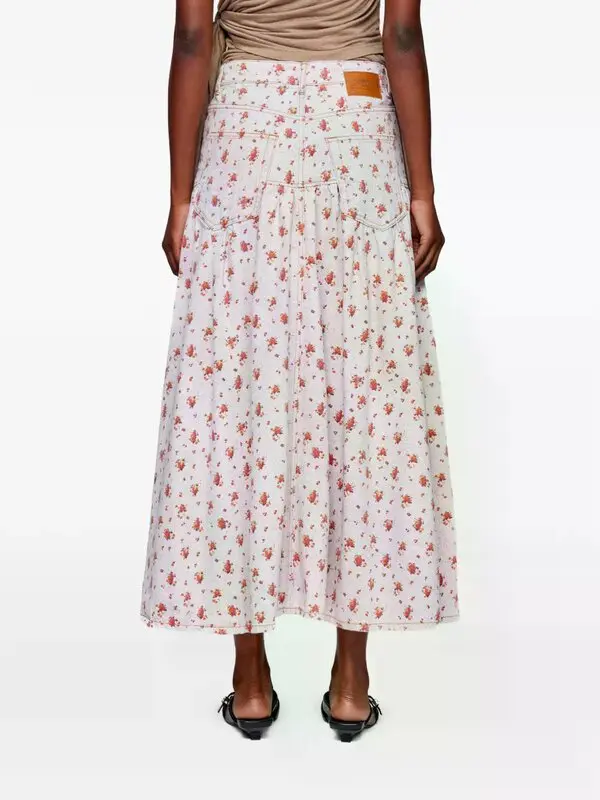 GANNI Printed Denim Midi Skirt