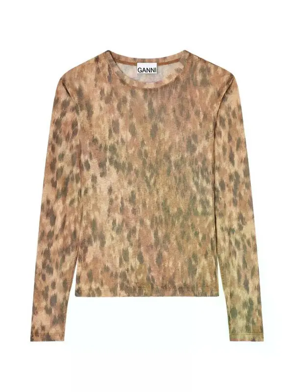 GANNI Animal Print Long-sleeve Top - Neutrals