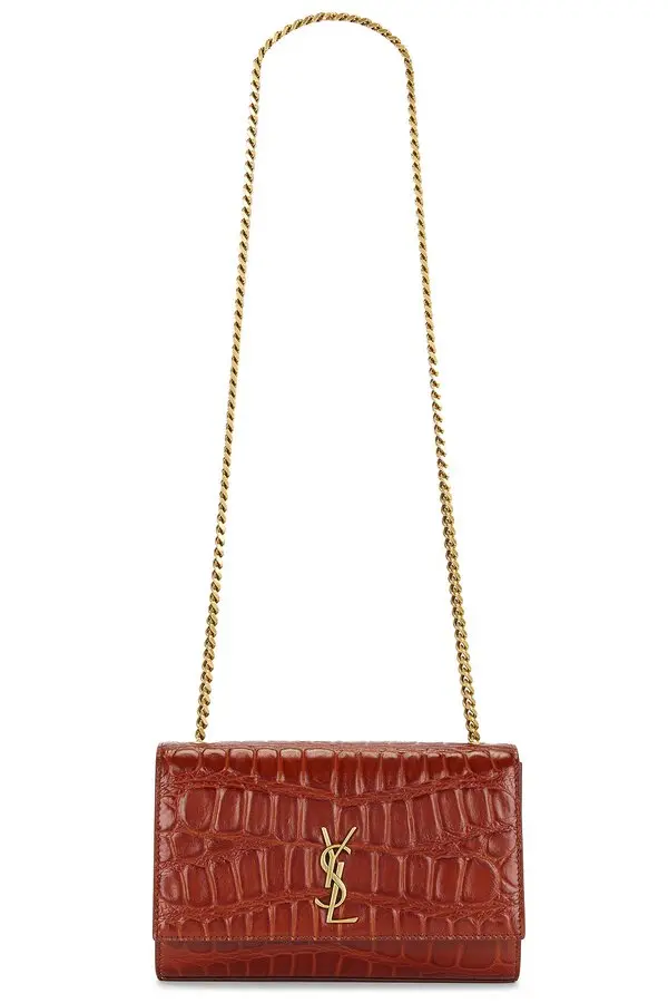 Saint Laurent Small Kate Croc Chain Bag In Brown