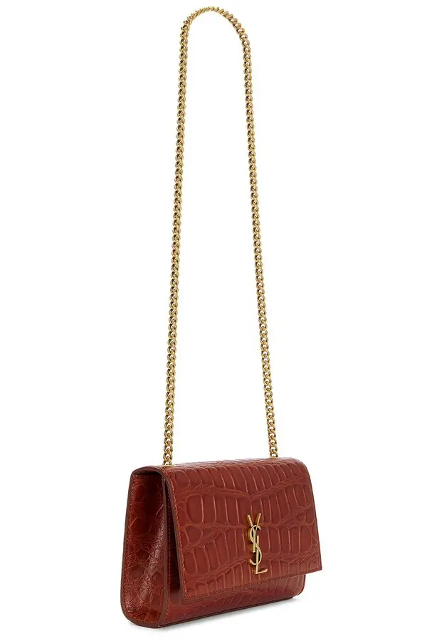 Saint Laurent Small Kate Croc Chain Bag In Brown