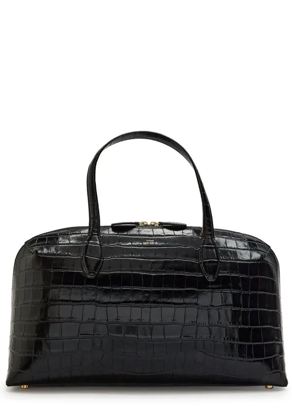 TOTEME Lounge Medium Crocodile-effect Leather Top Handle Bag - Black