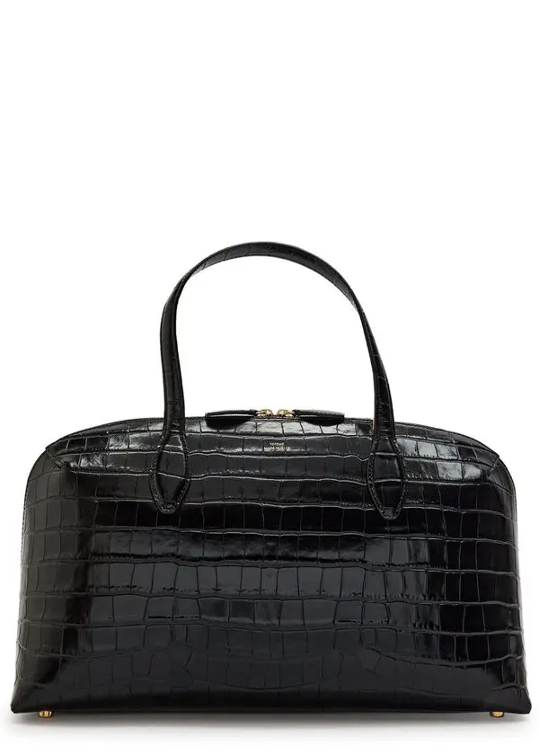 TOTEME Lounge Medium Crocodile-effect Leather Top Handle Bag - Black