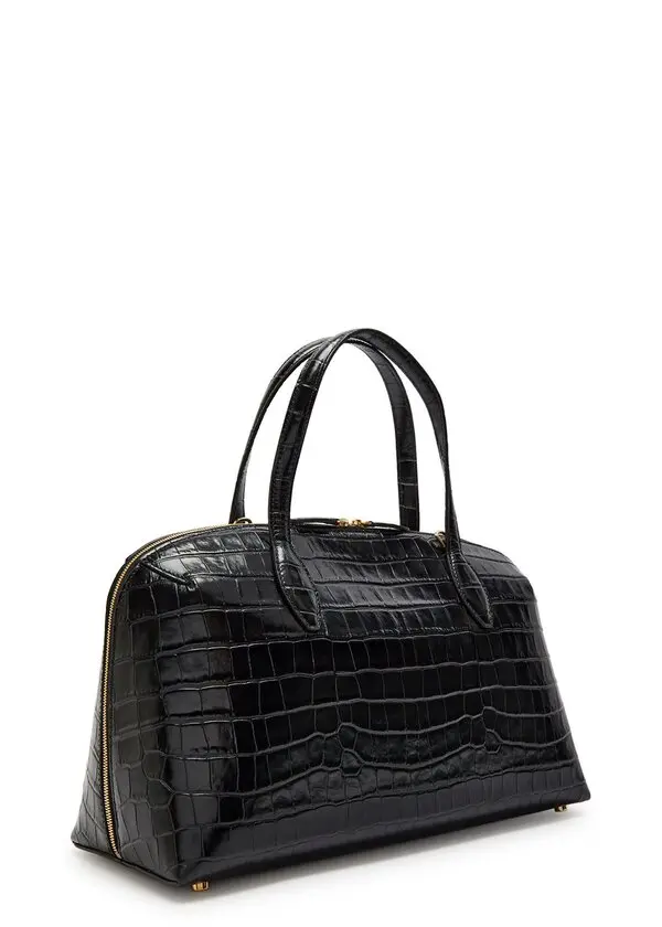TOTEME Lounge Medium Crocodile-effect Leather Top Handle Bag - Black