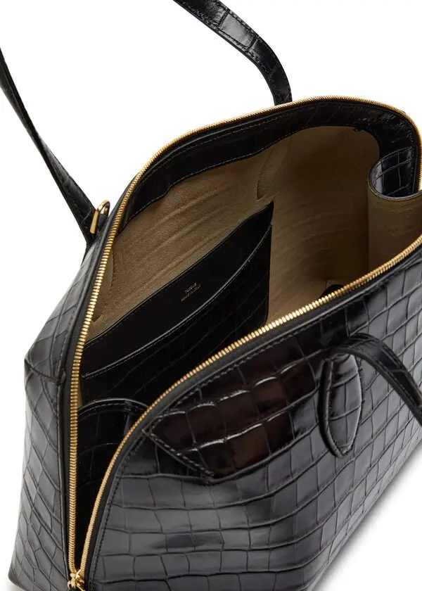TOTEME Lounge Medium Crocodile-effect Leather Top Handle Bag - Black
