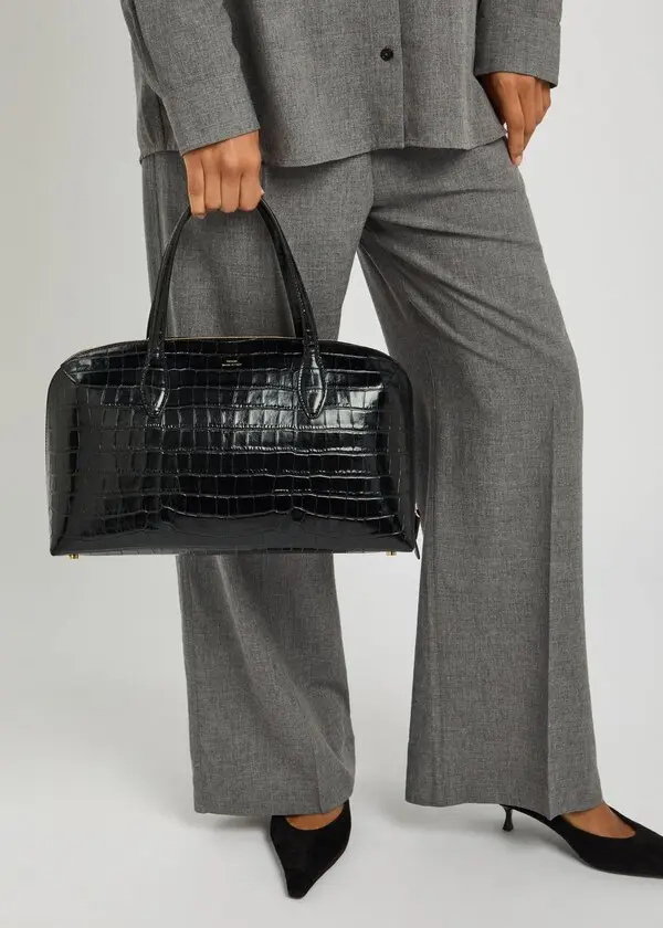 TOTEME Lounge Medium Crocodile-effect Leather Top Handle Bag - Black