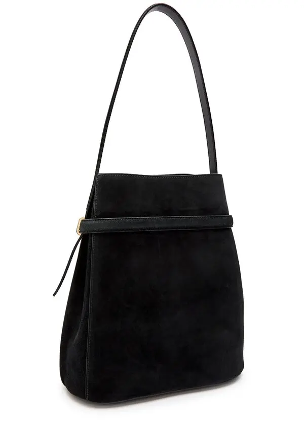 TOTEME Belted Suede Bucket Bag - Black