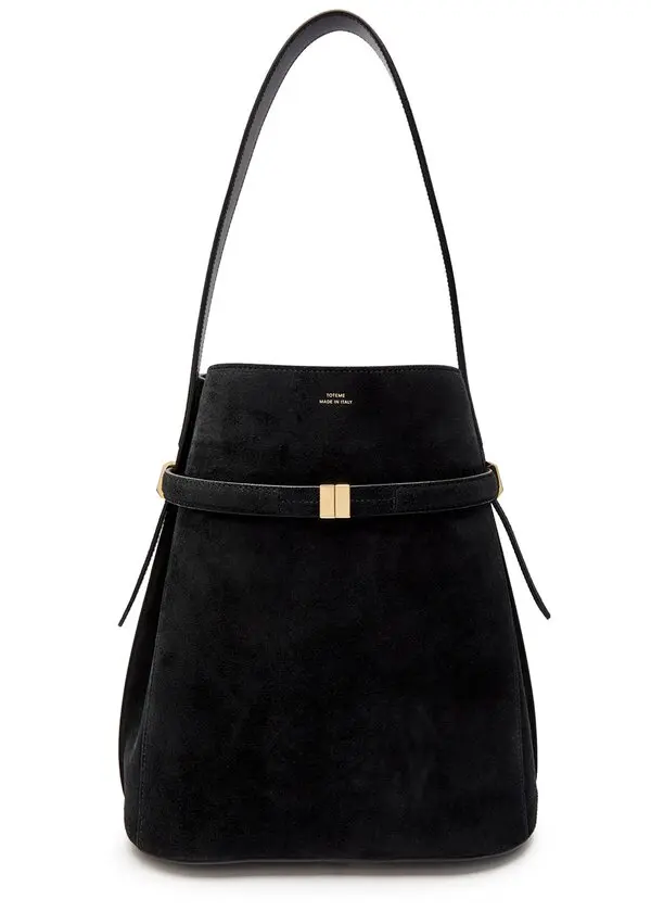 TOTEME Belted Suede Bucket Bag - Black