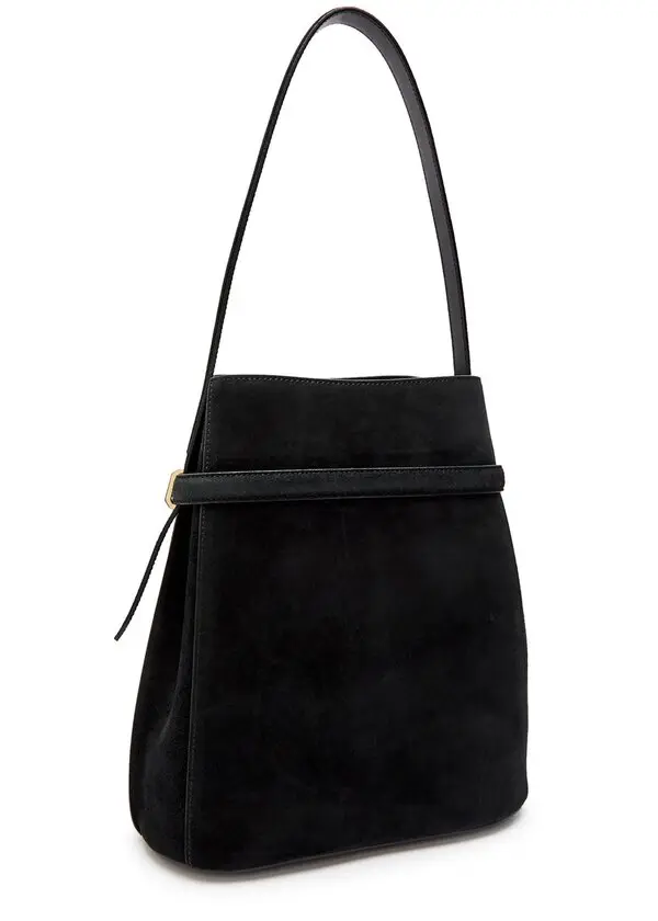 TOTEME Belted Suede Bucket Bag - Black
