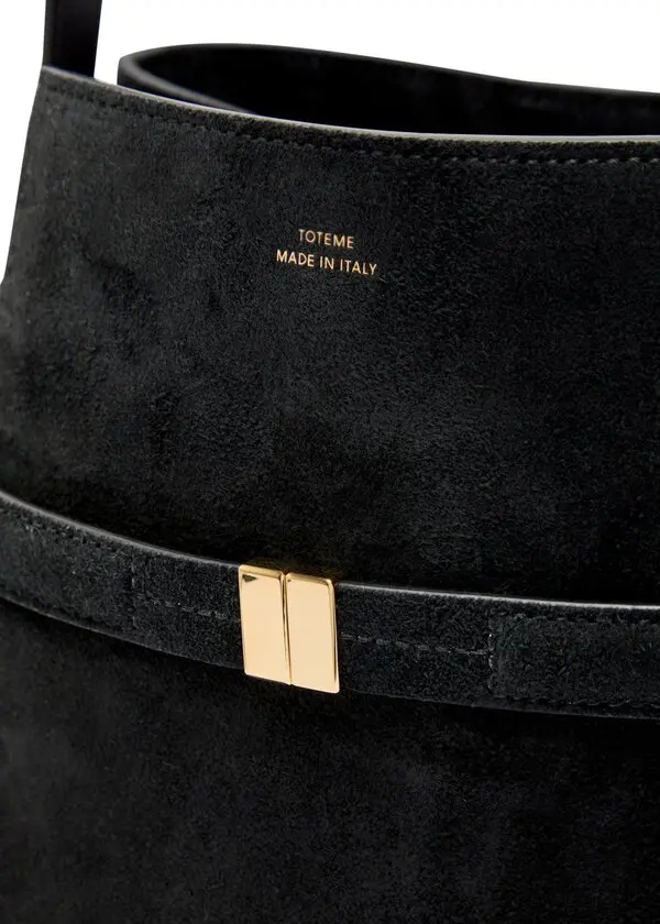 TOTEME Belted Suede Bucket Bag - Black