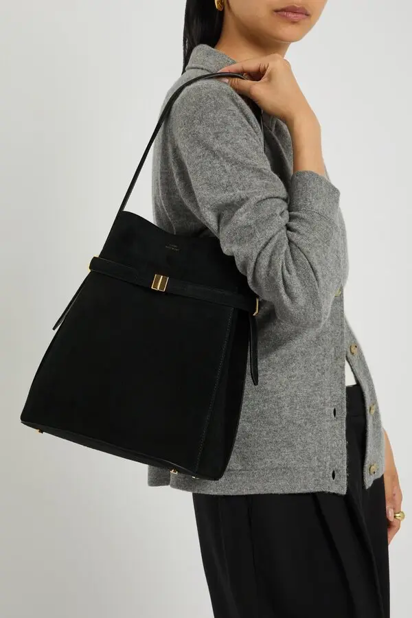 TOTEME Belted Suede Bucket Bag - Black