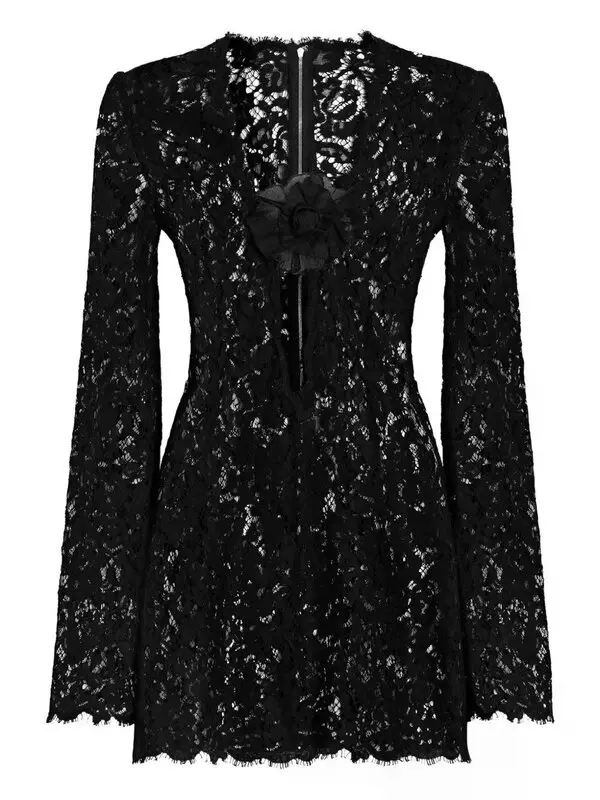 Dolce & Gabbana Lace Floral Mini Dress - Black