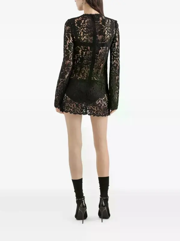 Dolce & Gabbana Lace Floral Mini Dress - Black