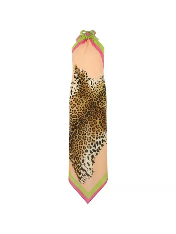 Roberto Cavalli Animal Print Halterneck Dress - Neutrals