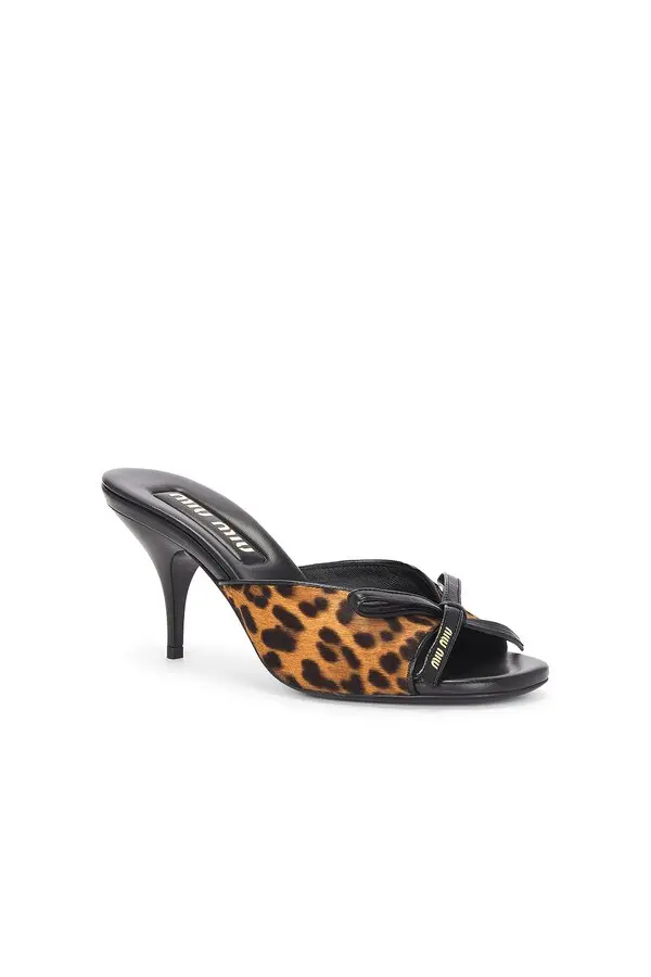 Miu Miu Leopard Mule Sandal In Brown