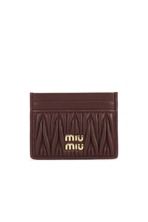Miu Miu Matelasse Card Holder In Burgundy - Bordeaux